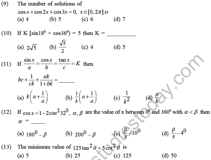 Jee Mathematics Trigonometric Functions Mcqs Set C With Answers